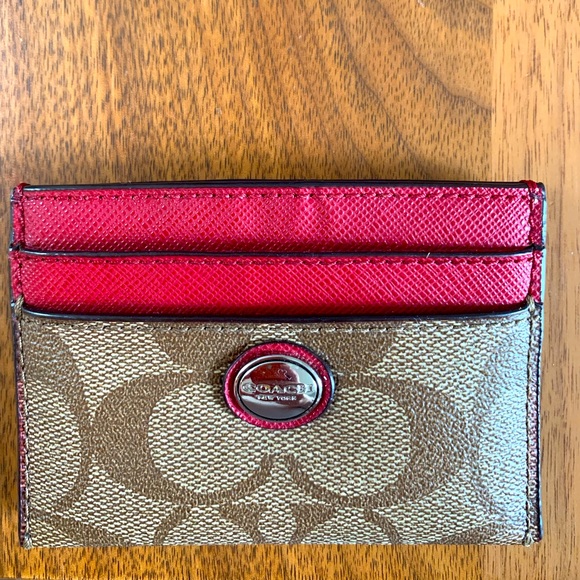 Coach | Accessories | Coach Red And Brown Card Holder | Poshmark